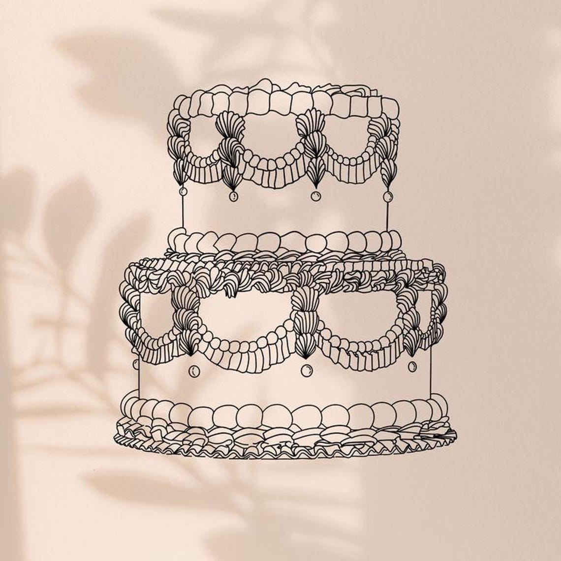 Vintage Tiered Wedding Cake Illustration, Cake Clipart, Hand Drawn ...