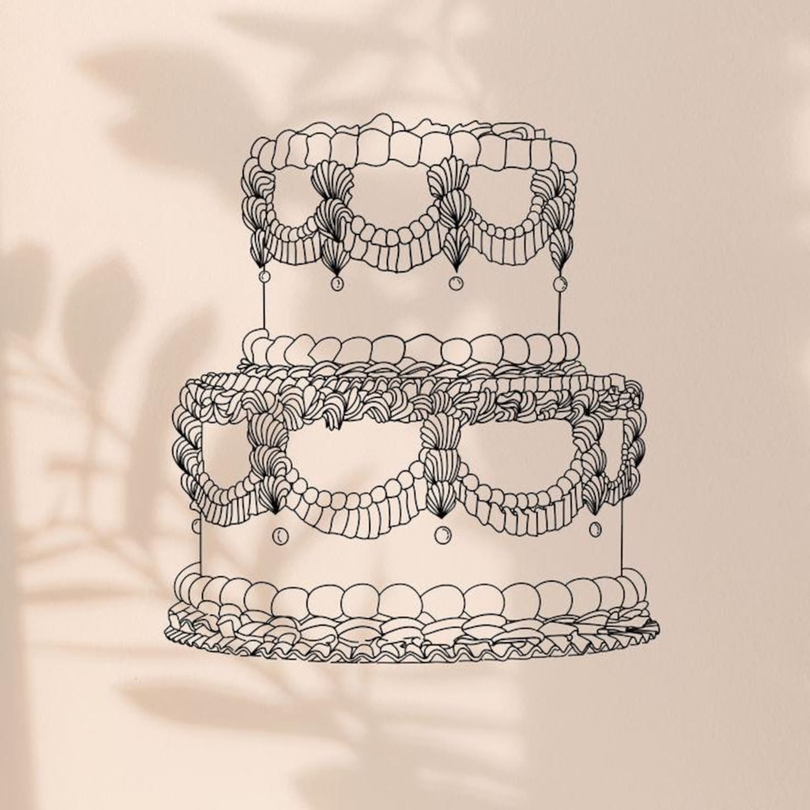Vintage Tiered Wedding Cake Illustration, Cake Clipart, Hand Drawn ...