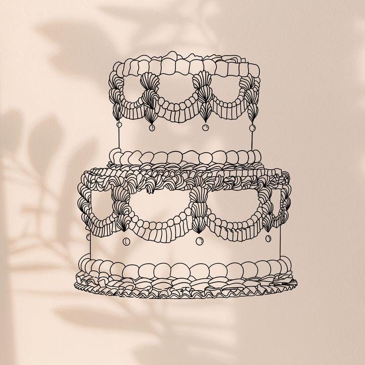 Vintage Tiered Wedding Cake Illustration, Cake Clipart, Hand Drawn ...