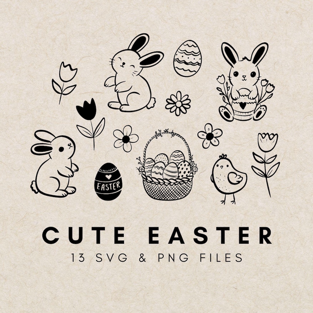 Cute Easter Bunny Clipart Bundle, Whimsical Easter Handdrawn Artwork ...