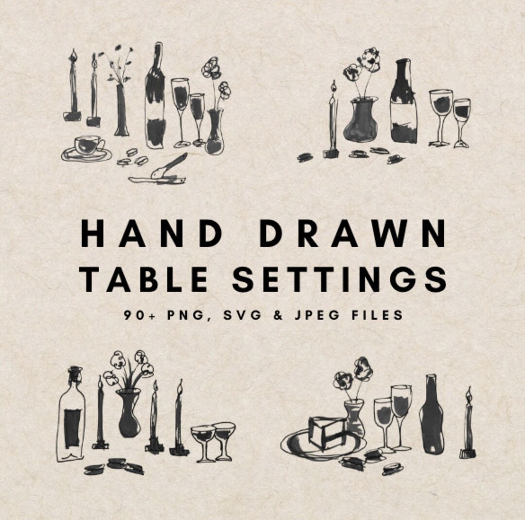 Hand Drawn Table Setting, Food Clip Art, Thanksgiving Table, Wedding ...