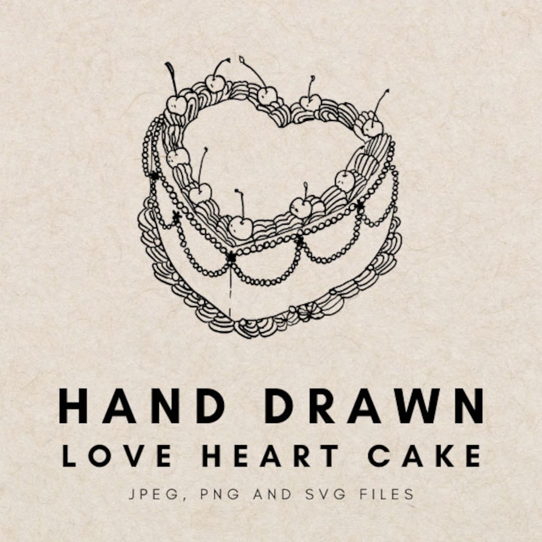 Love Heart Wedding Cake Illustration, Heart Outline, Hand Drawn Wedding ...