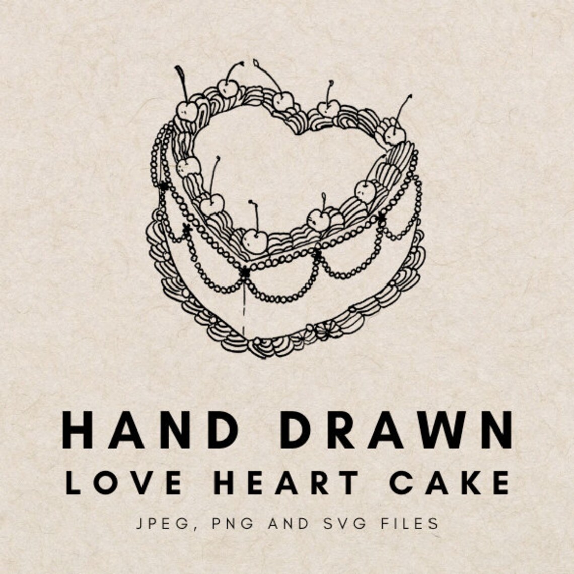 Love Heart Wedding Cake Illustration, Heart Outline, Hand Drawn Wedding ...