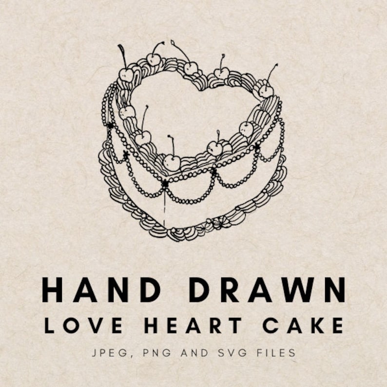 Love Heart Wedding Cake Illustration, Heart Outline, Hand Drawn Wedding ...