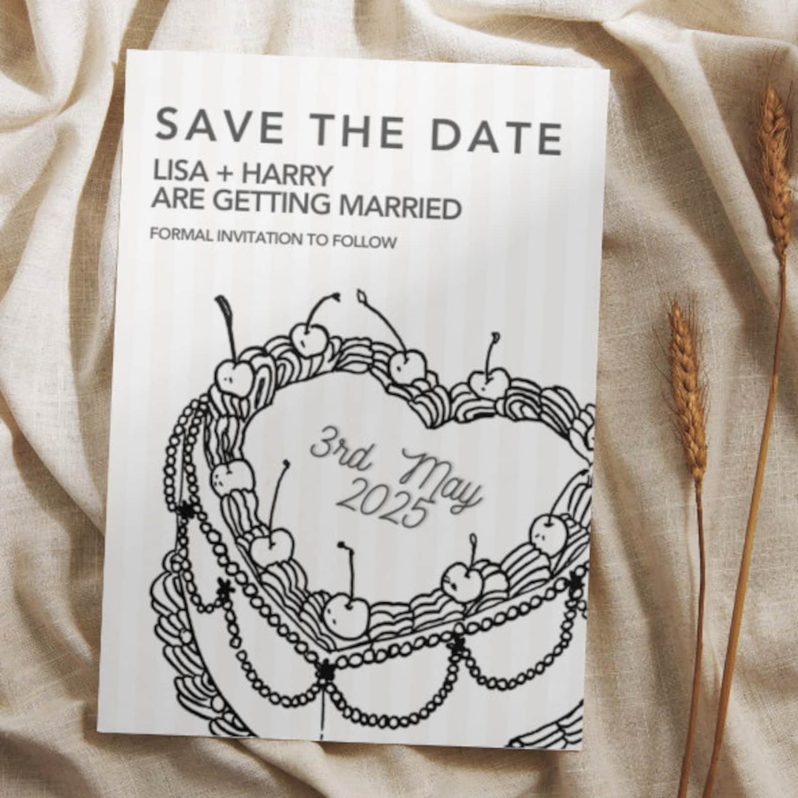 Love Heart Wedding Cake Illustration, Heart Outline, Hand Drawn Wedding ...