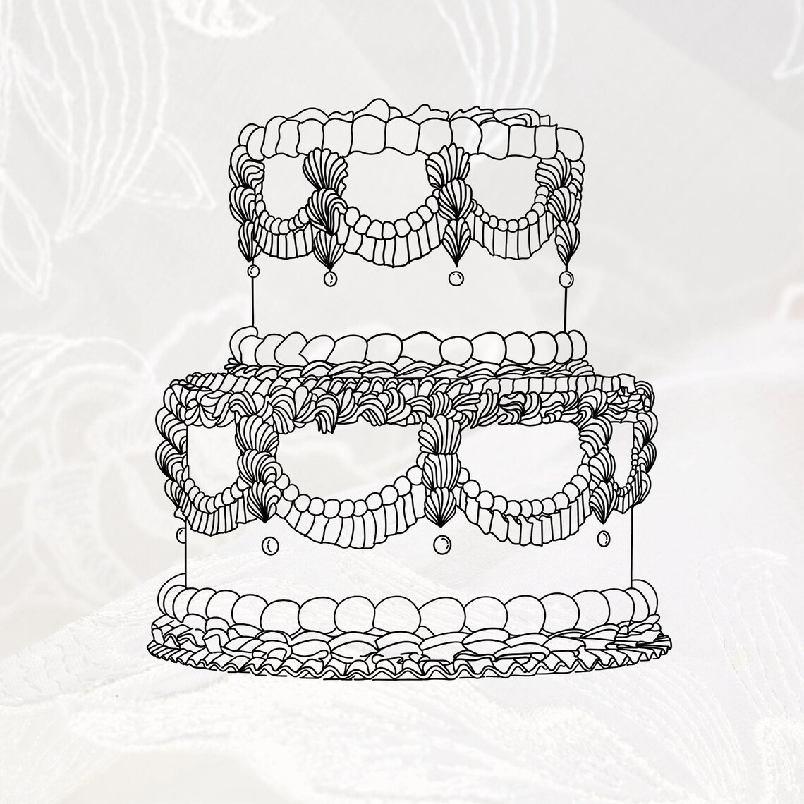 Vintage Tiered Wedding Cake Illustration, Cake Clipart, Hand Drawn ...