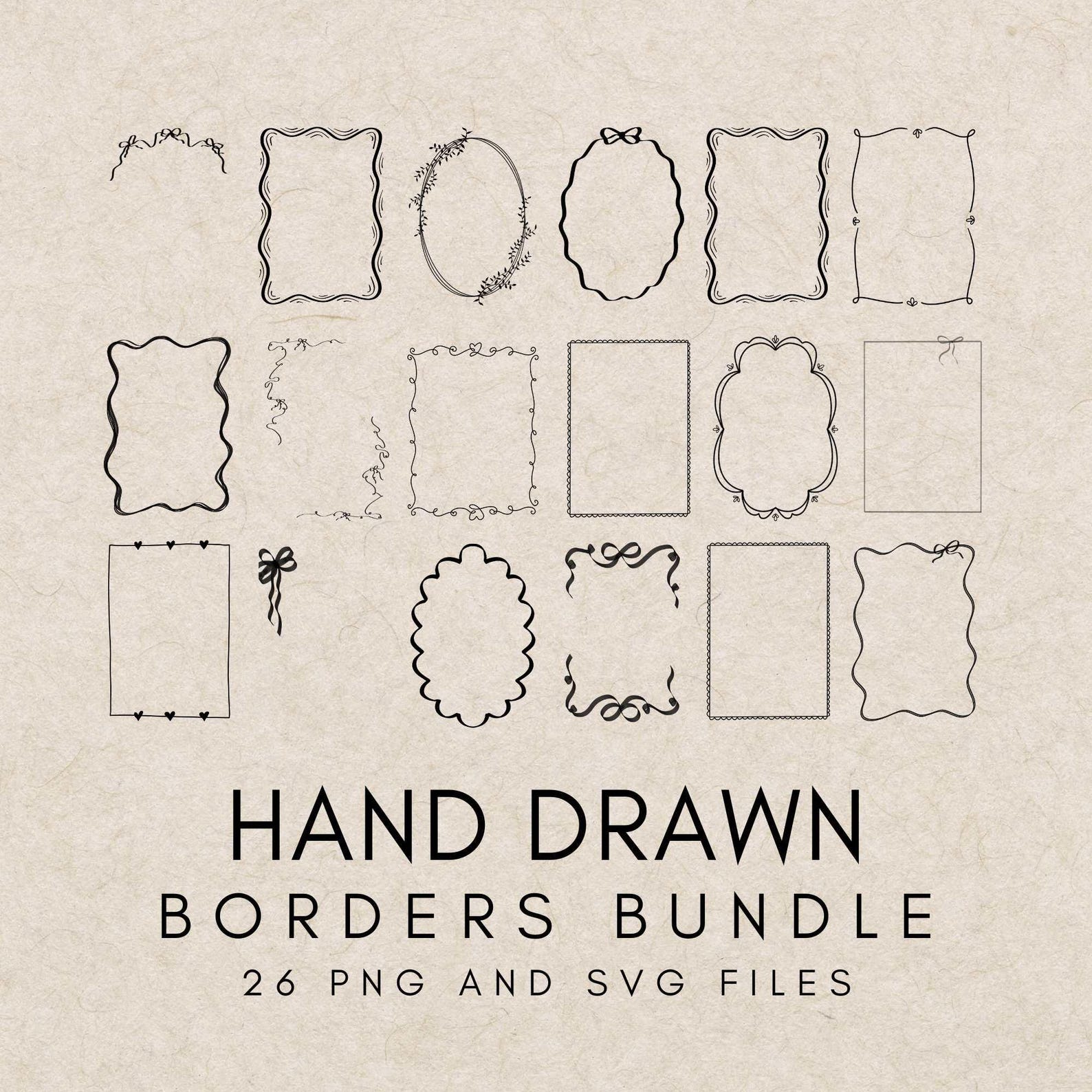 Quirky Wavy Scribble Border Illustration PNG SVG - Hand Drawn Wavy Bow Frame, Retro Modern Edge ...