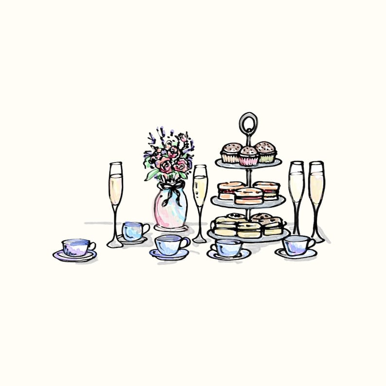 Hand Drawn High Tea Party, Afternoon Tea, Teaparty Decor Clipart, Tea ...