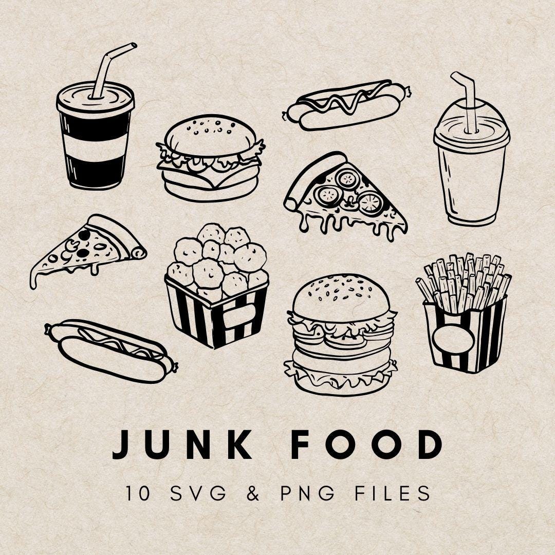 Junk Food Clipart, Fast Food Illustration Bundle, Quirky Pizza Food ...