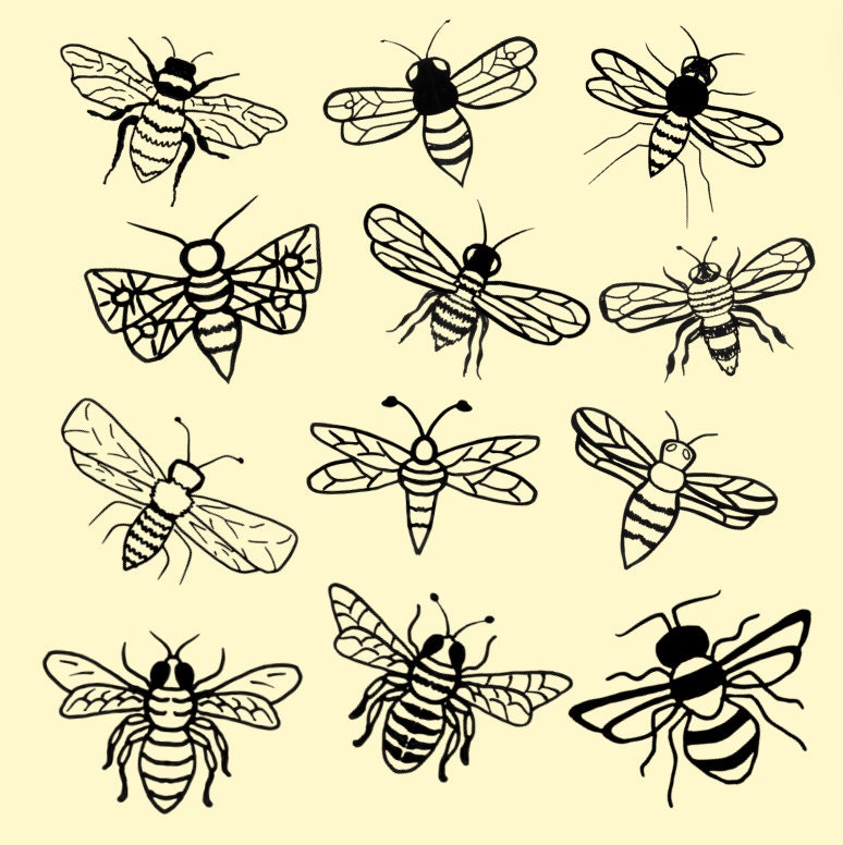 Hand Drawn Bumble Bee Clipart PNG Digital Download, Bee Graphic Design ...