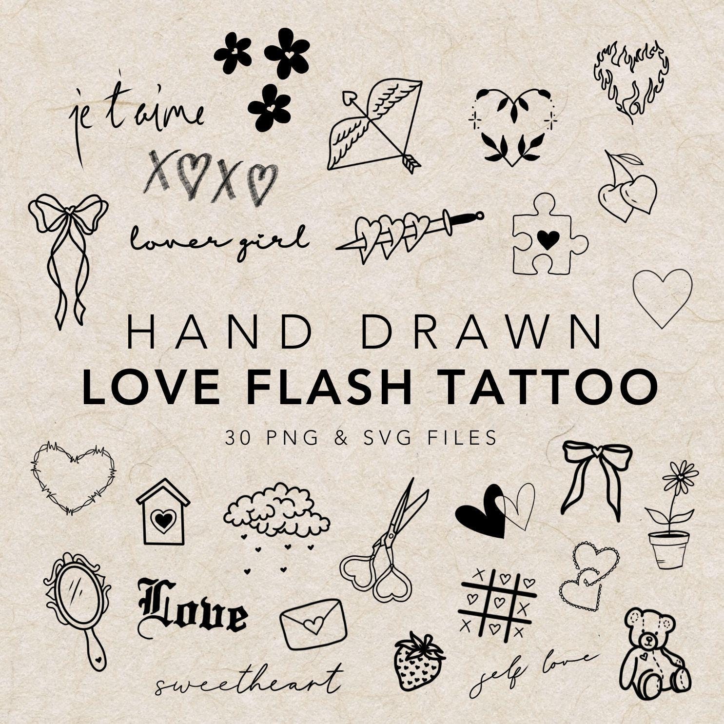 Flash Tattoo Love Heart Bundle, Bachelorette Illustrations, Wedding ...