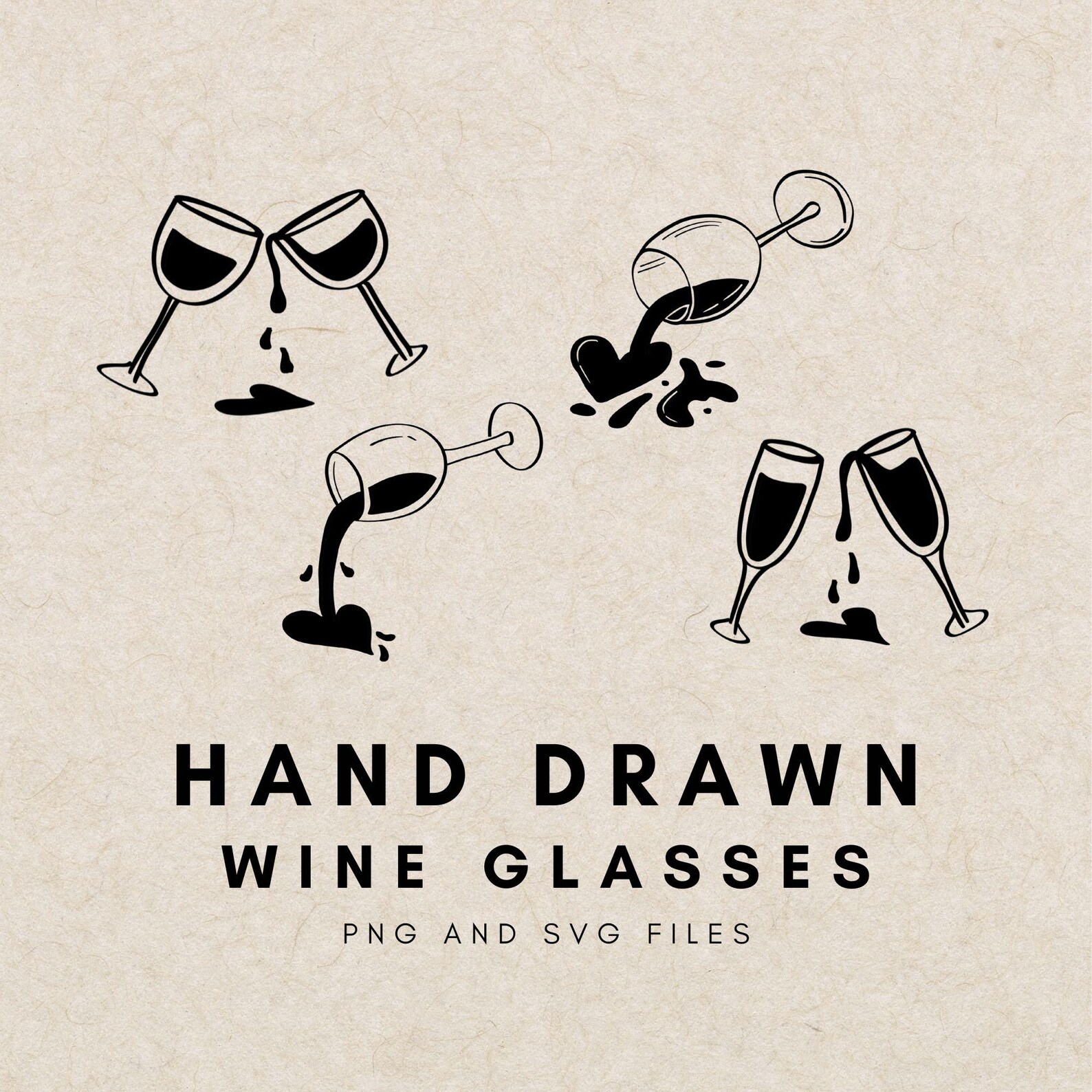 Wine Glass Illustration Bundle SVG PNG - Hand Drawn Champagne Glass ...