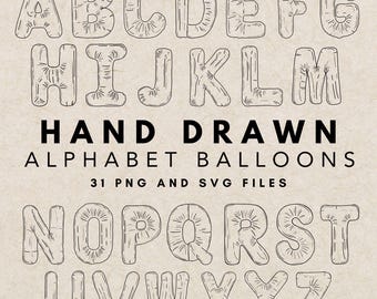 Hand Drawn Alphabet Balloons, Birthday Party Decor, Anniversary Balloon ...