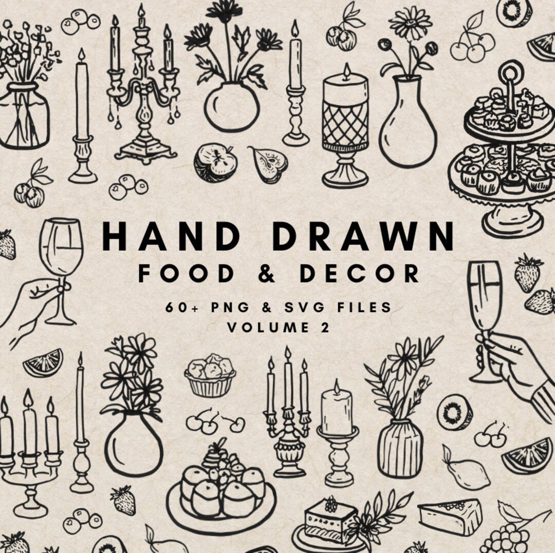 Hand Drawn Food Dessert Images, Quirky Italian French Food, Wine Decor ...