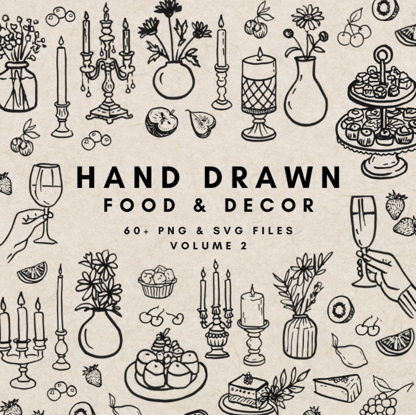 Hand Drawn Food Dessert Images, Quirky Italian French Food, Wine Decor ...