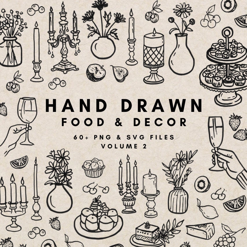 Hand Drawn Food Dessert Images, Quirky Italian French Food, Wine Decor ...