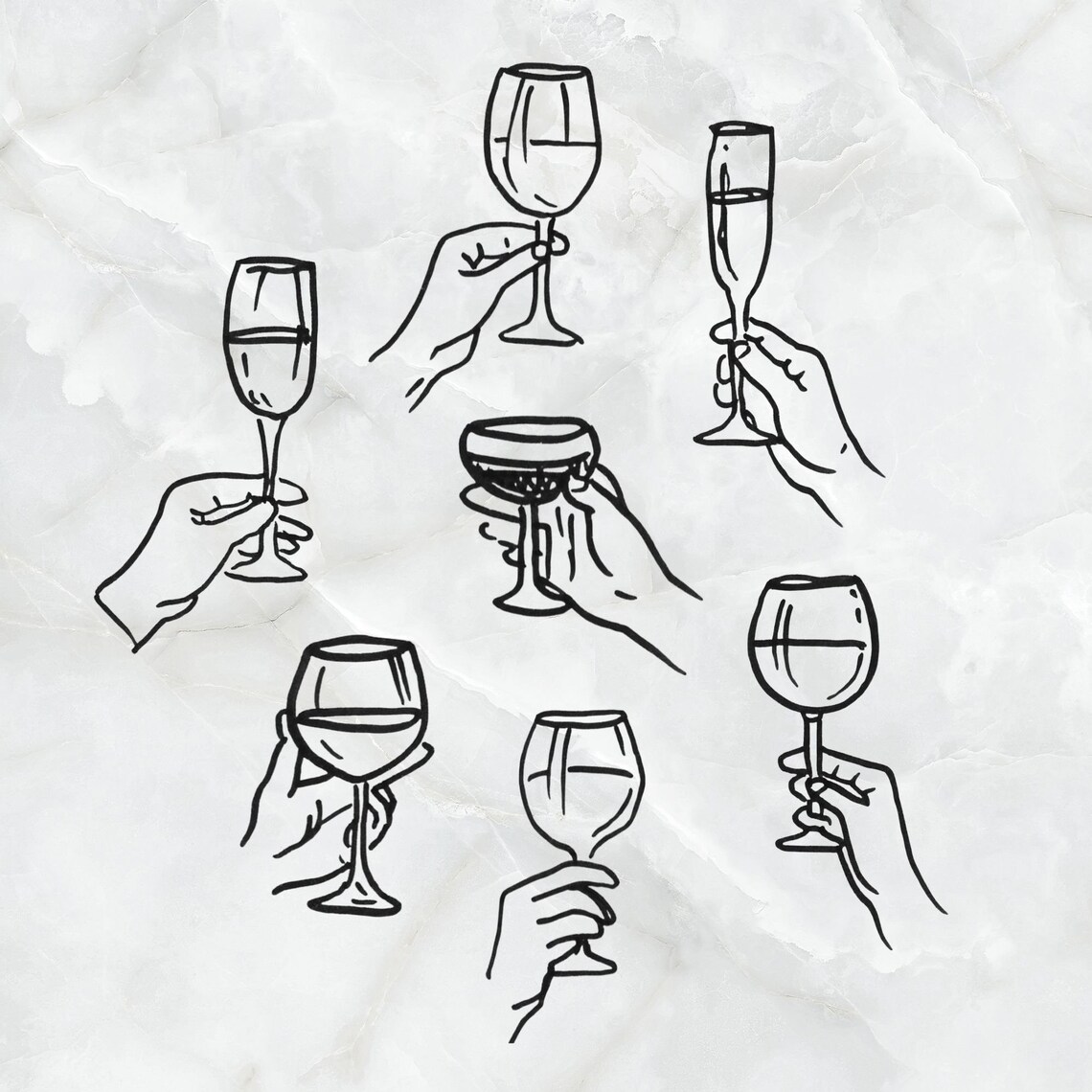 Hand Drawn Food Dessert Images, Quirky Italian French Food, Wine Decor ...