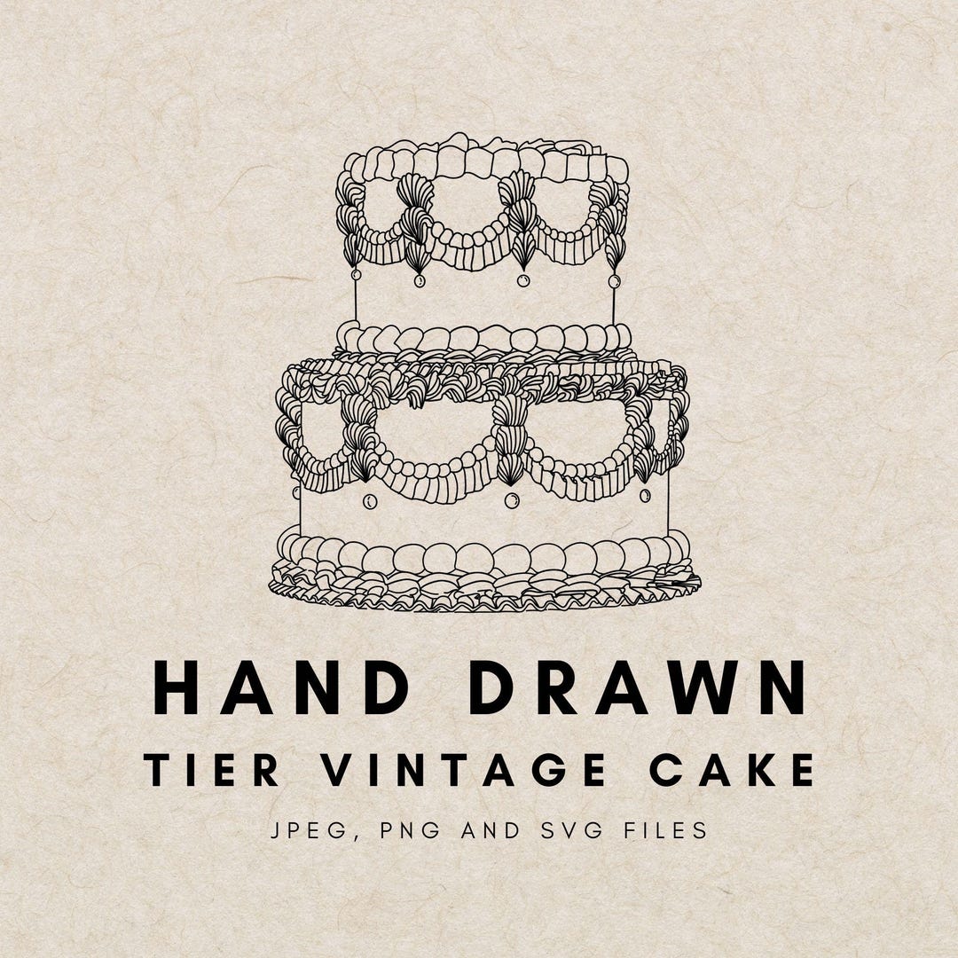Vintage Tiered Wedding Cake Illustration, Cake Clipart, Hand Drawn ...