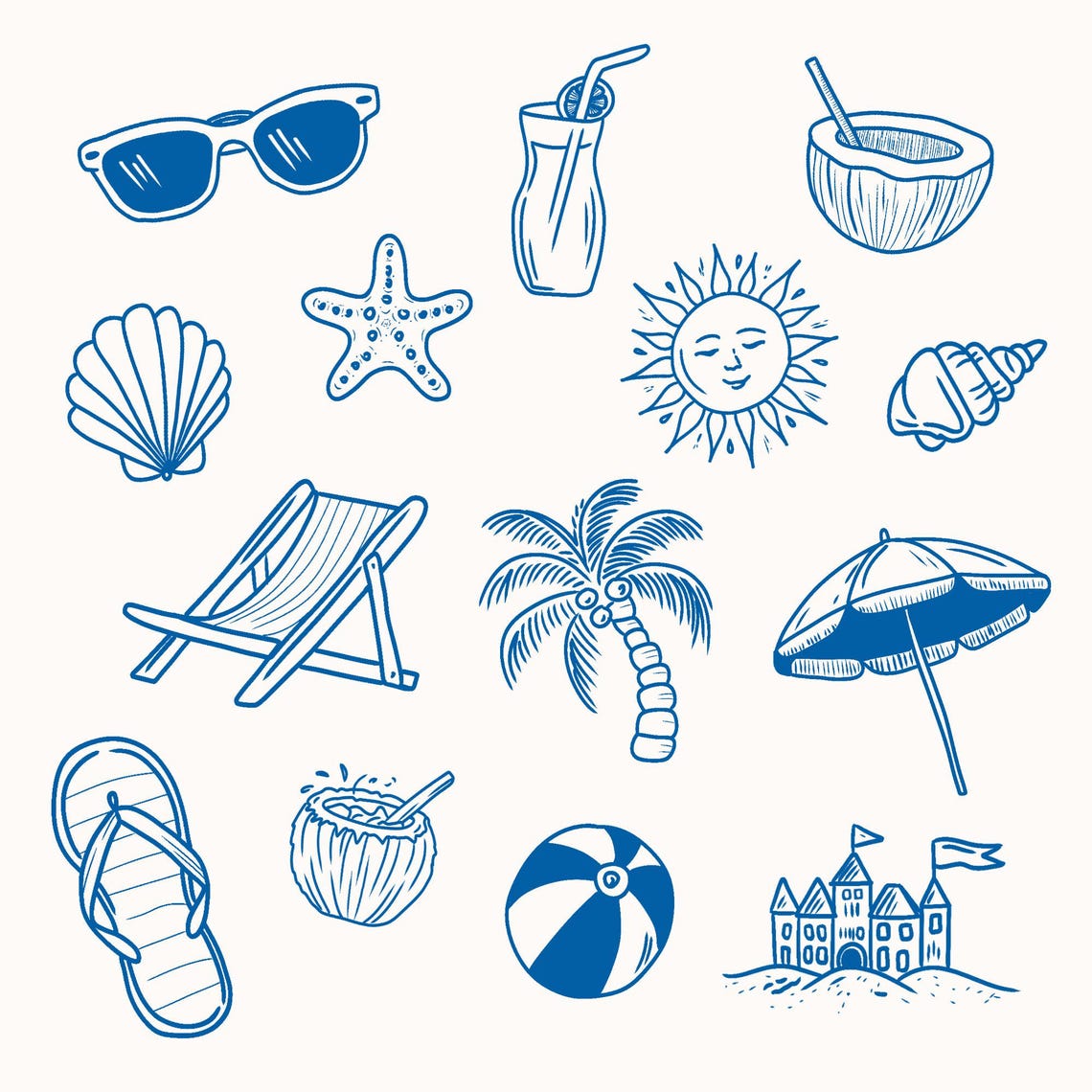 Hand Drawn Beach Clipart Bundle, Scribble Beach Vibes, Sunshine Summer ...