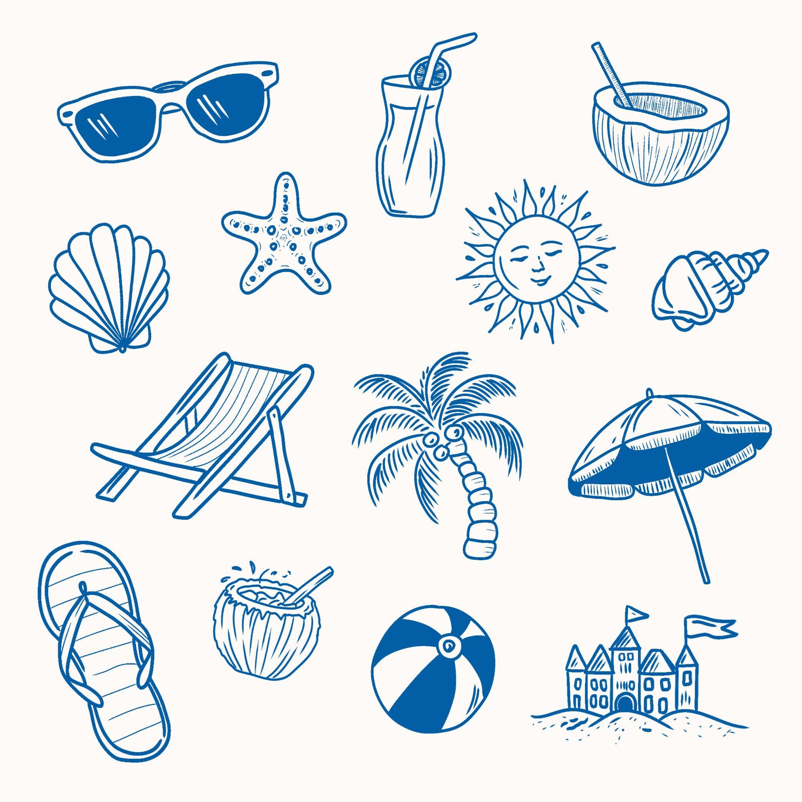 Hand Drawn Beach Clipart Bundle, Scribble Beach Vibes, Sunshine Summer ...