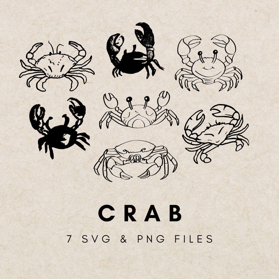 Crab Clipart Set, Handdrawn Crab, Sea Life Silhouette, Cute Vector Crab ...