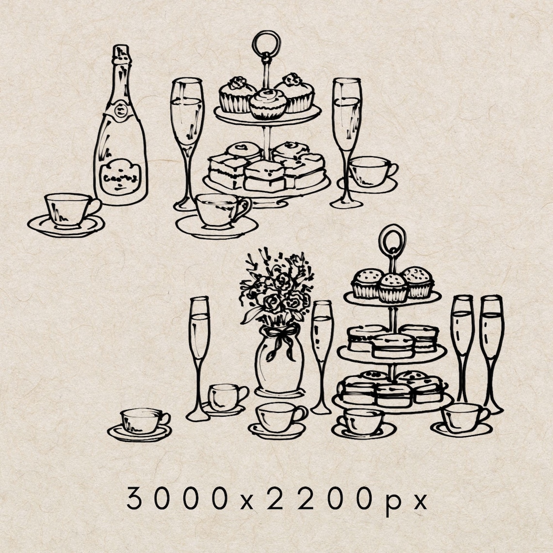Hand Drawn High Tea Party, Afternoon Tea, Teaparty Decor Clipart, Tea ...
