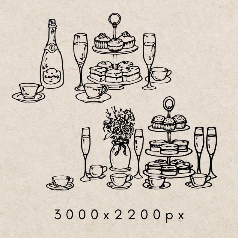 Hand Drawn High Tea Party, Afternoon Tea, Teaparty Decor Clipart, Tea ...