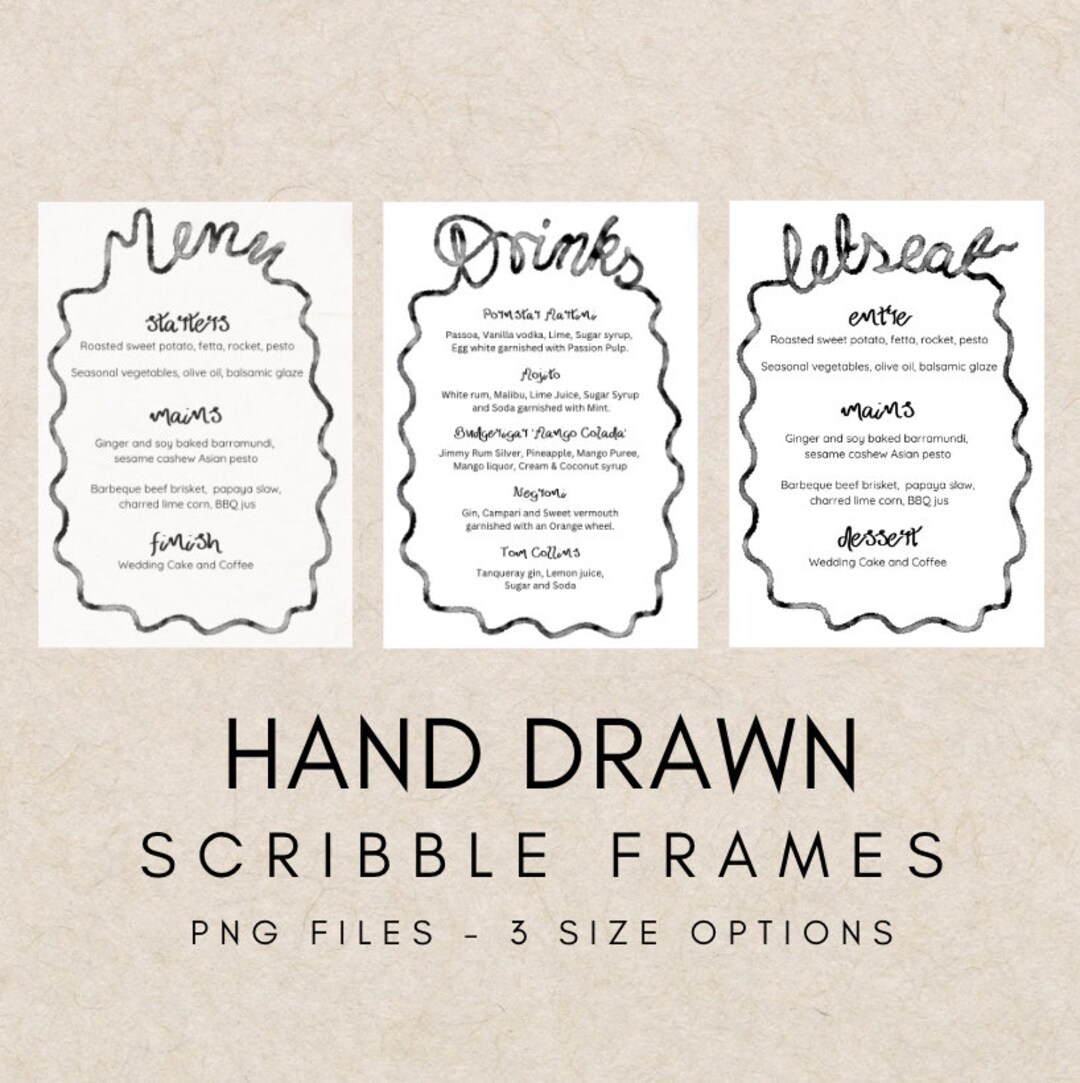 Modern Handwritten Typography Frame Clipart, Watercolour Event Menu ...