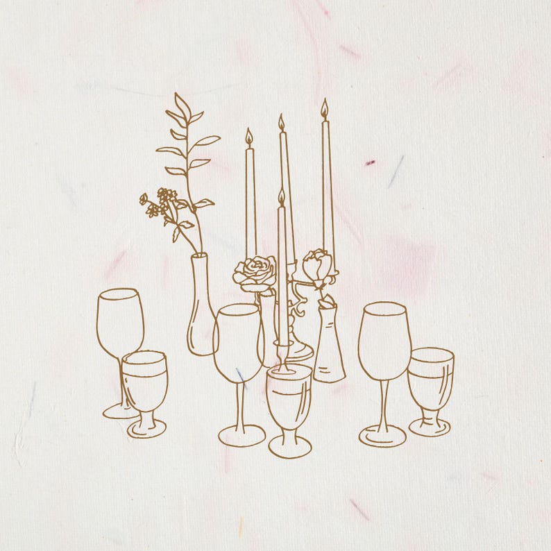 Hand Drawn Quirky Wedding Table Setting, Wedding Rehearsal Sketch ...