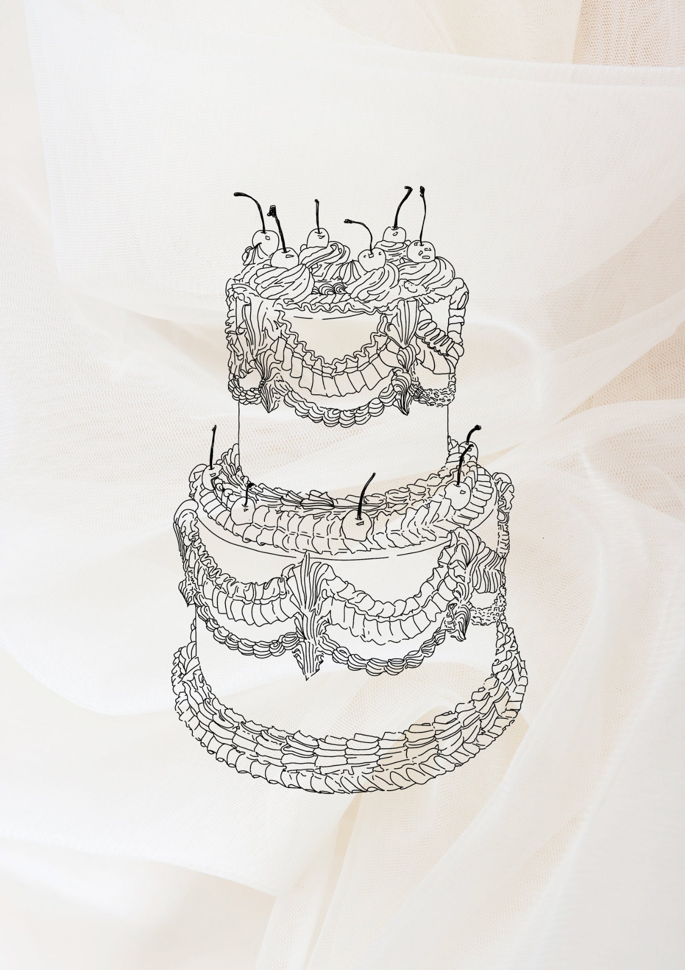 Tier Wedding Cake Illustration, Traditional Wedding Cake, Hand Drawn ...