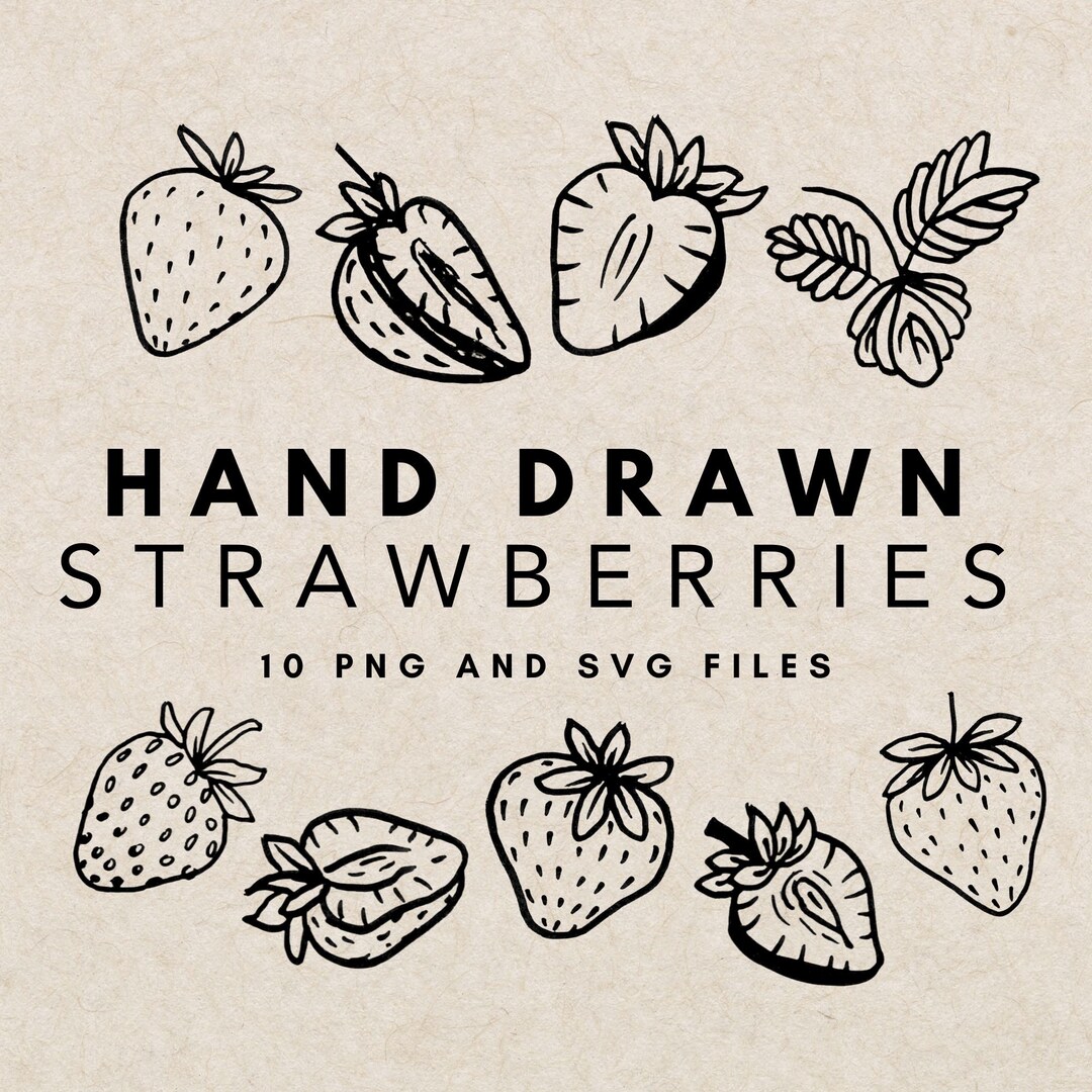 Hand Drawn Strawberry Clipart Bundle, Scribble Food Clip Art Bundle ...