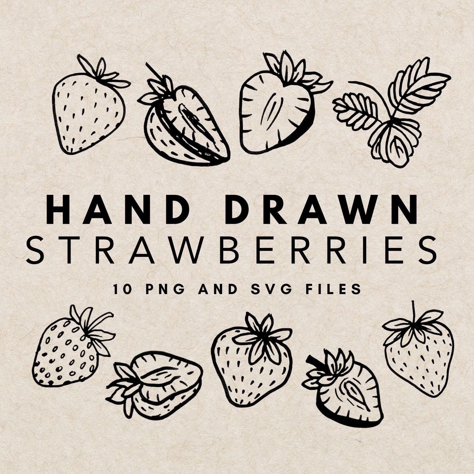 Hand Drawn Strawberry Clipart Bundle, Scribble Food Clip Art Bundle ...