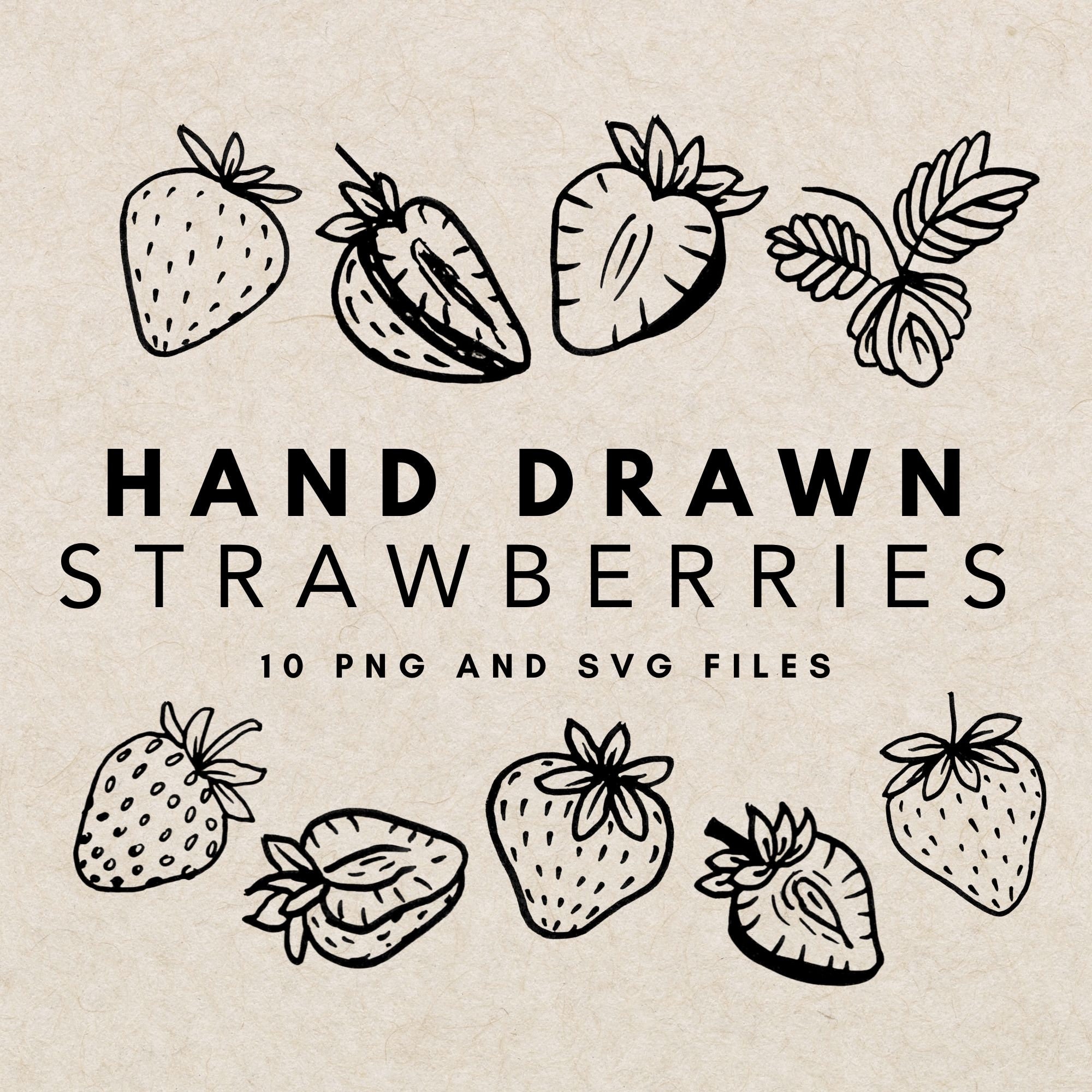 Hand Drawn Strawberry Clipart Bundle, Scribble Food Clip Art Bundle ...
