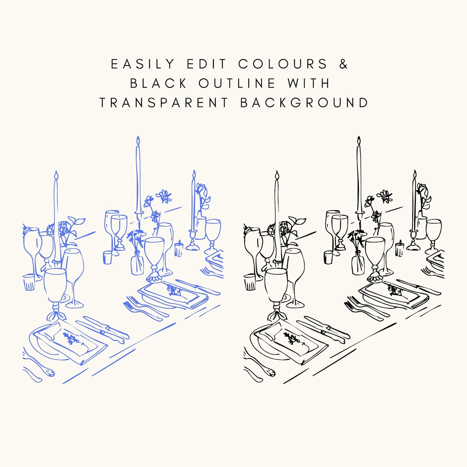 Quirky Hand Drawn Table Setting Clipart, Wedding Rehearsal Artwork ...