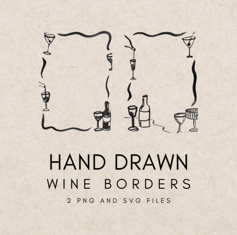 Hand Drawn Food Wine Borders, Quirky Italian Scribble Food, Wine Decor ...