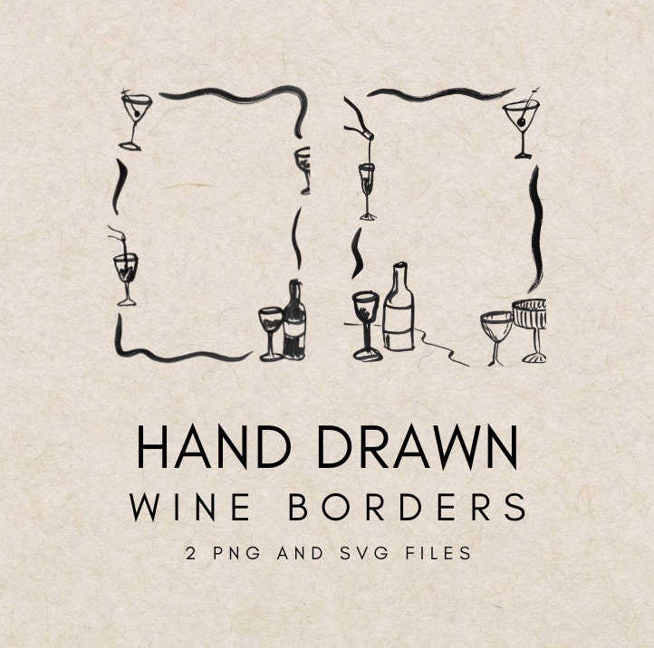 Hand Drawn Food Wine Borders, Quirky Italian Scribble Food, Wine Decor ...