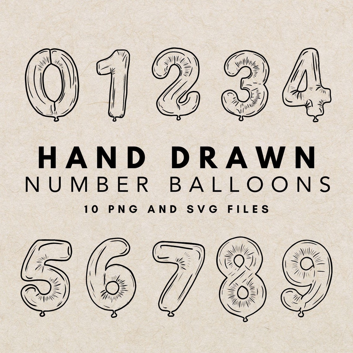 Hand Drawn Number Balloons, Birthday Party Decor, Anniversary Balloon ...