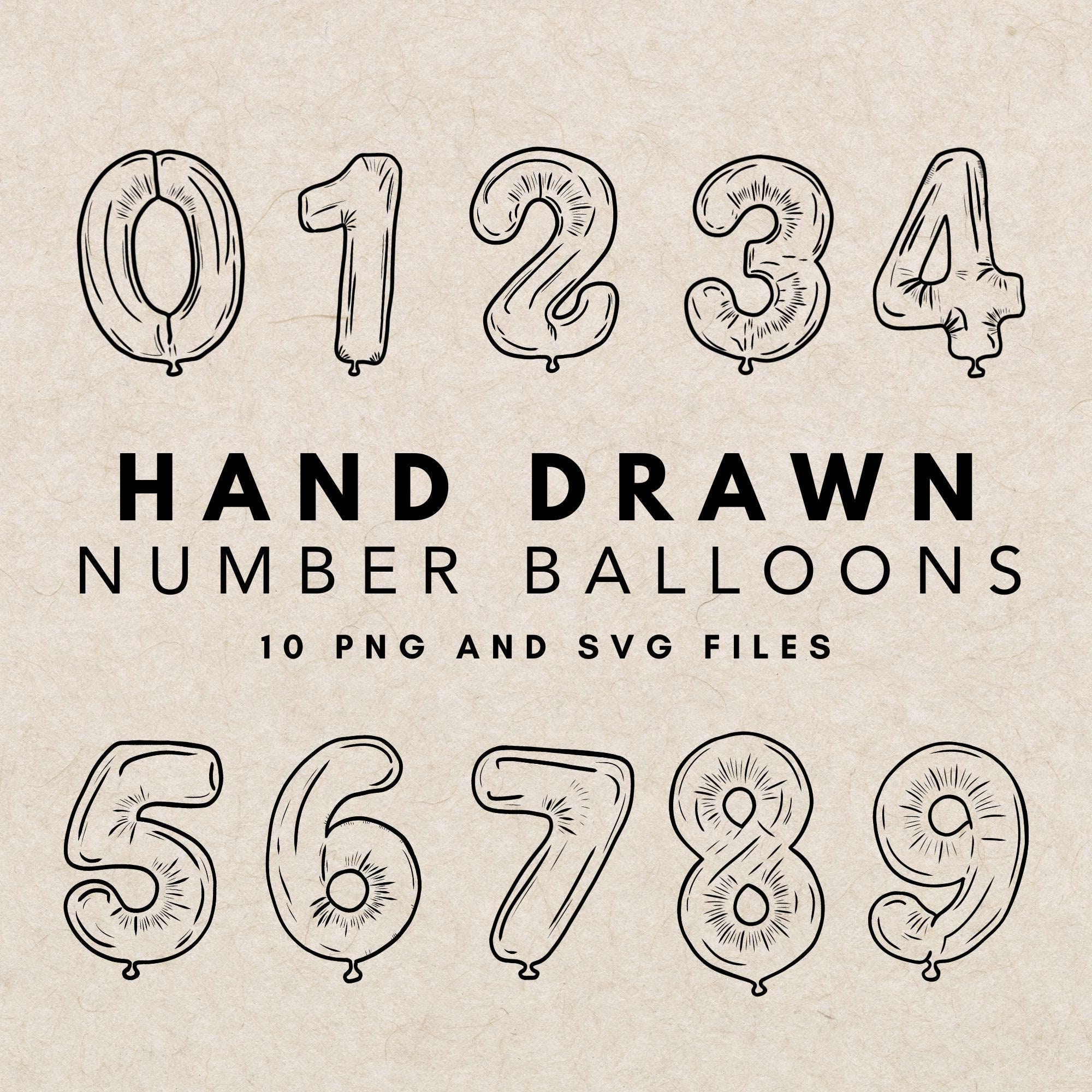 Hand Drawn Number Balloons, Birthday Party Decor, Anniversary Balloon ...