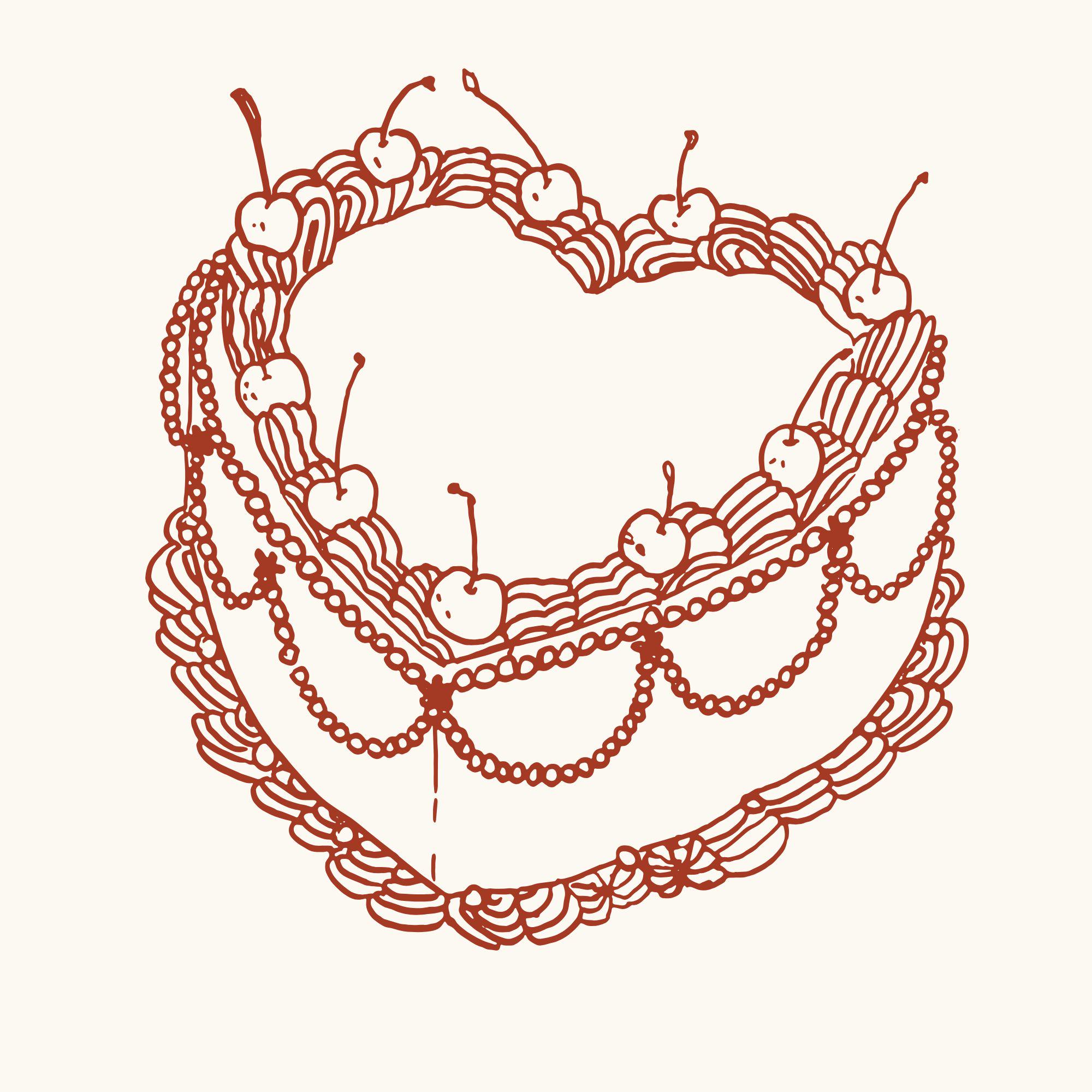 Love Heart Wedding Cake Illustration, Heart Outline, Hand Drawn Wedding ...