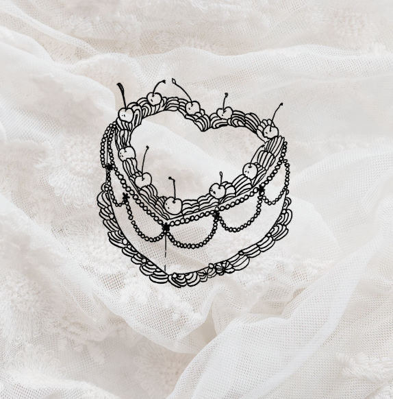 Love Heart Wedding Cake Illustration, Heart Outline, Hand Drawn Wedding ...