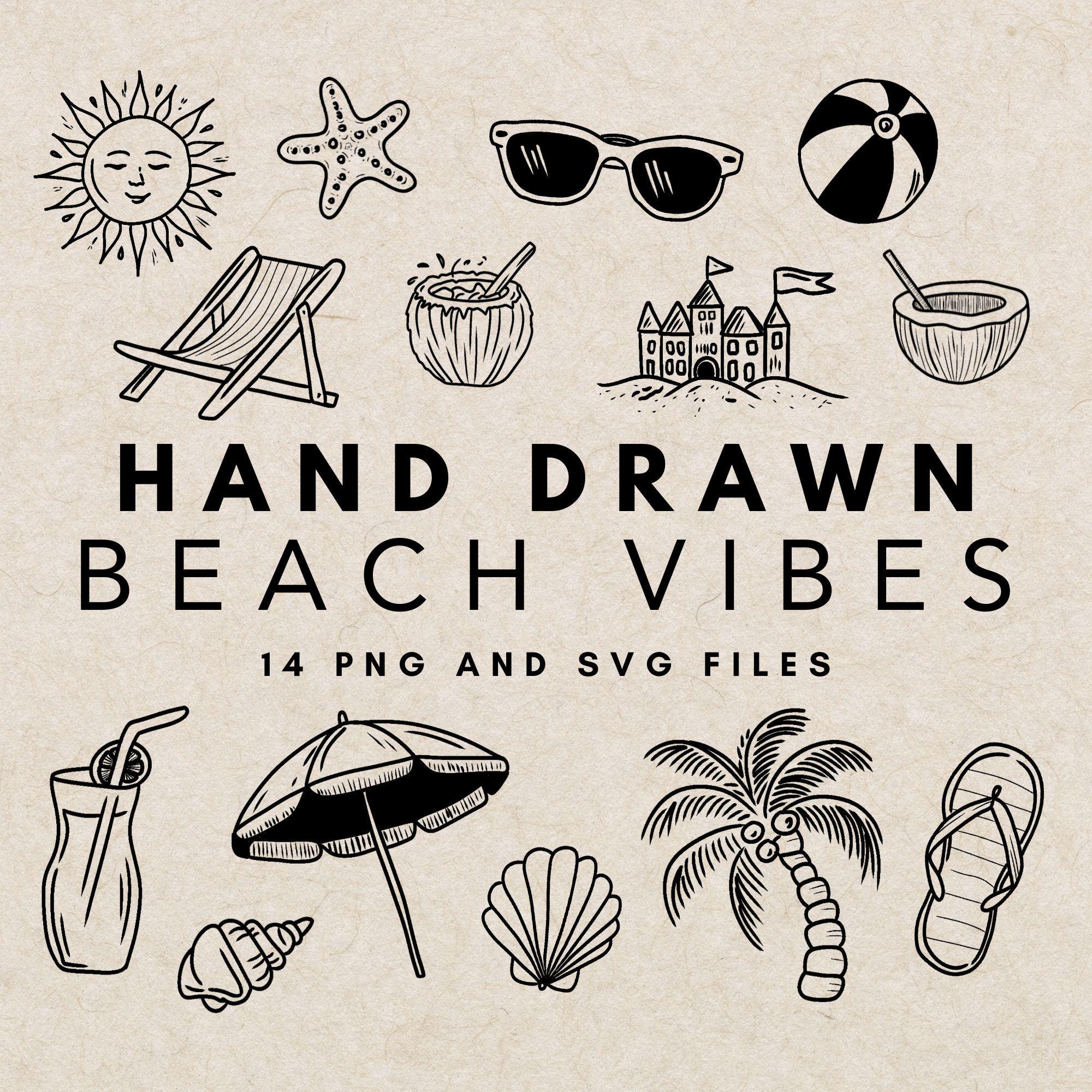Hand Drawn Beach Clipart Bundle, Scribble Beach Vibes, Sunshine Summer ...