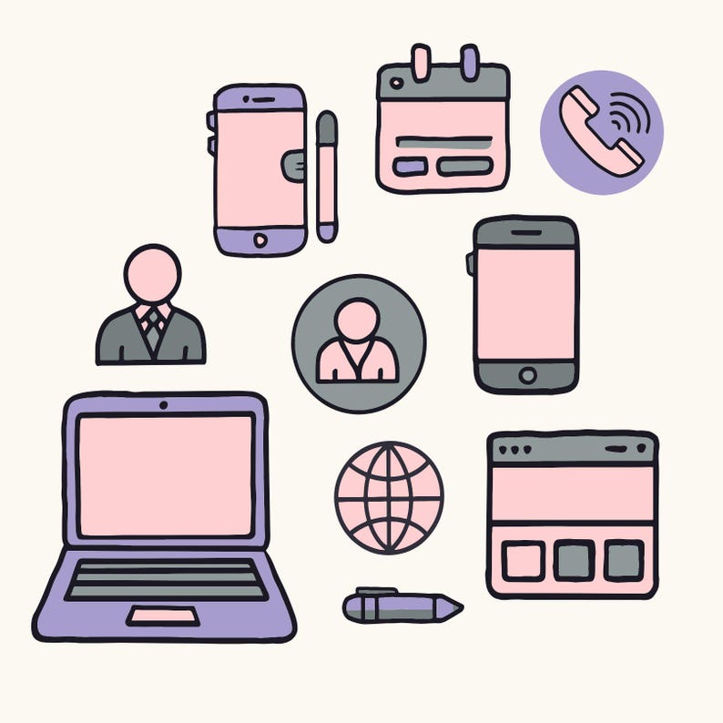 Business Icons Clipart Bundle, SVG Office Icon Pack, Hand Drawn ...