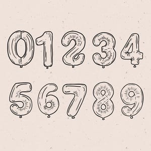 Hand Drawn Number Balloons, Birthday Party Decor, Anniversary Balloon ...