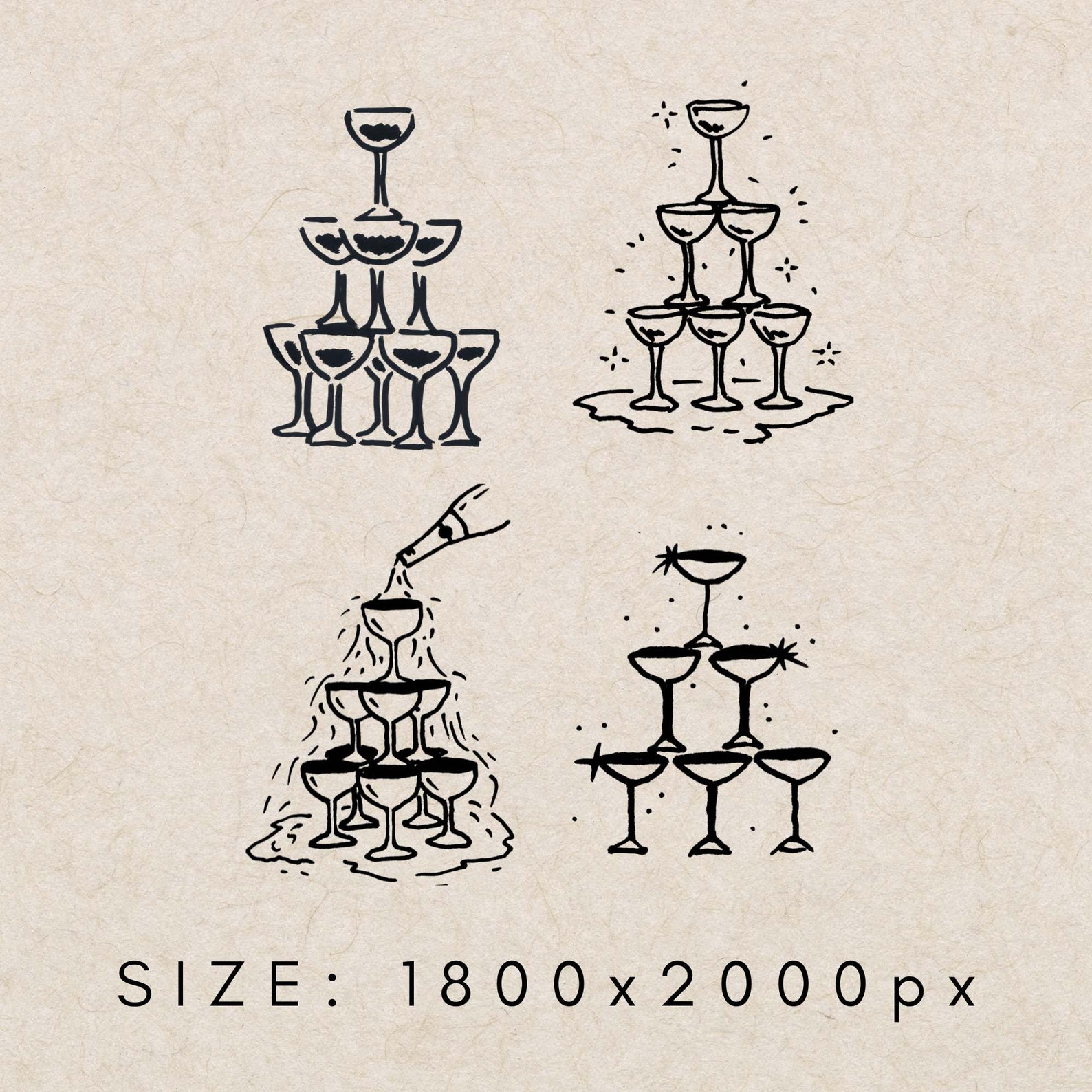 Champagne Tower Illustration for Wedding Invitation Card, Champagne ...