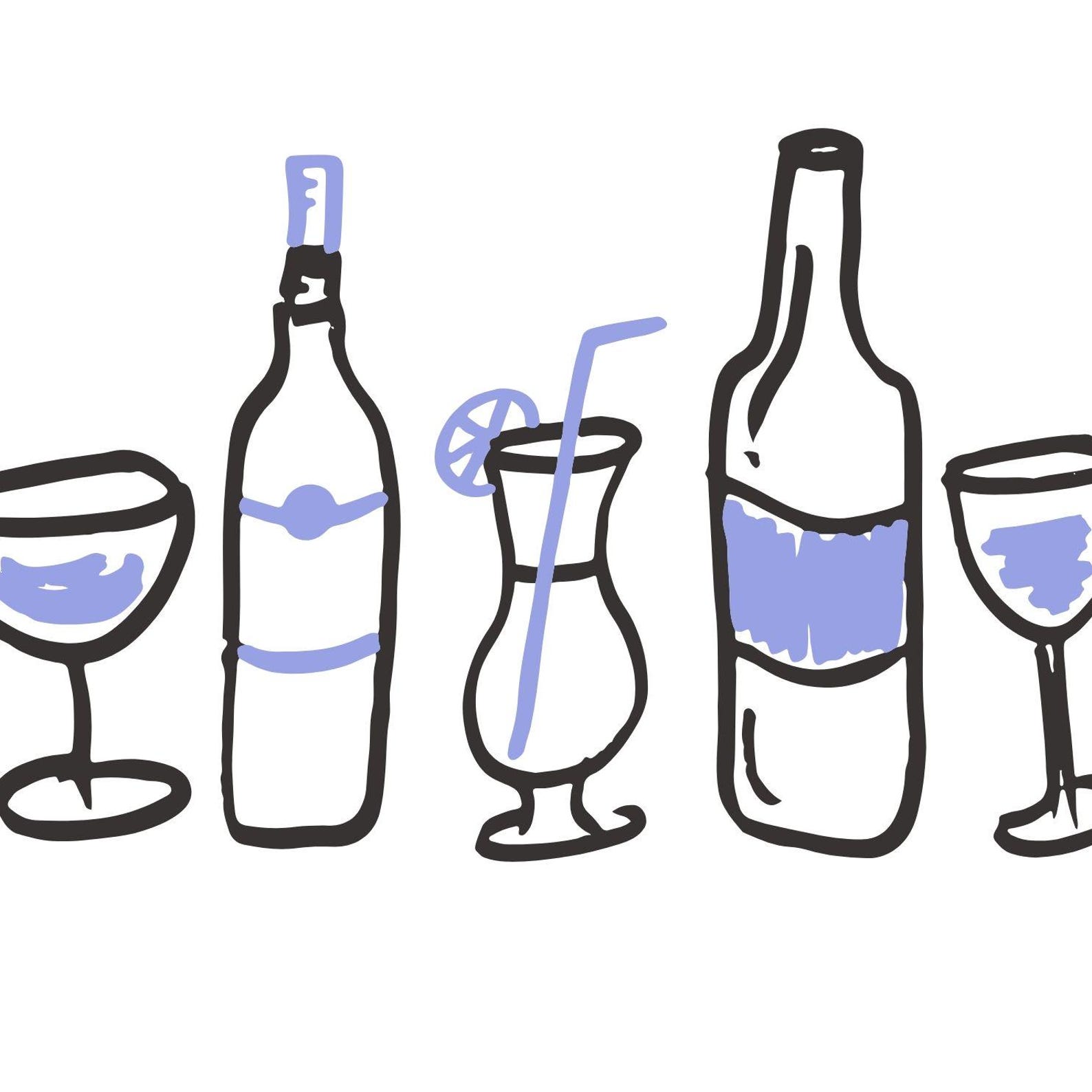 Hand-drawn Quirky Beverage Art, Martini Glass, Wine Clipart, Champagne Illustrations, SVG ...