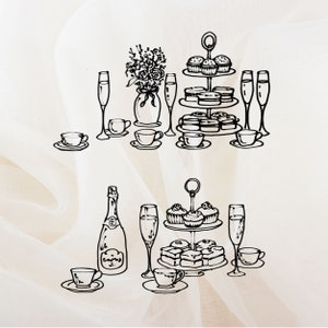 Hand Drawn High Tea Clipart, Quirky Tea Party Image, Afternoon Tea ...