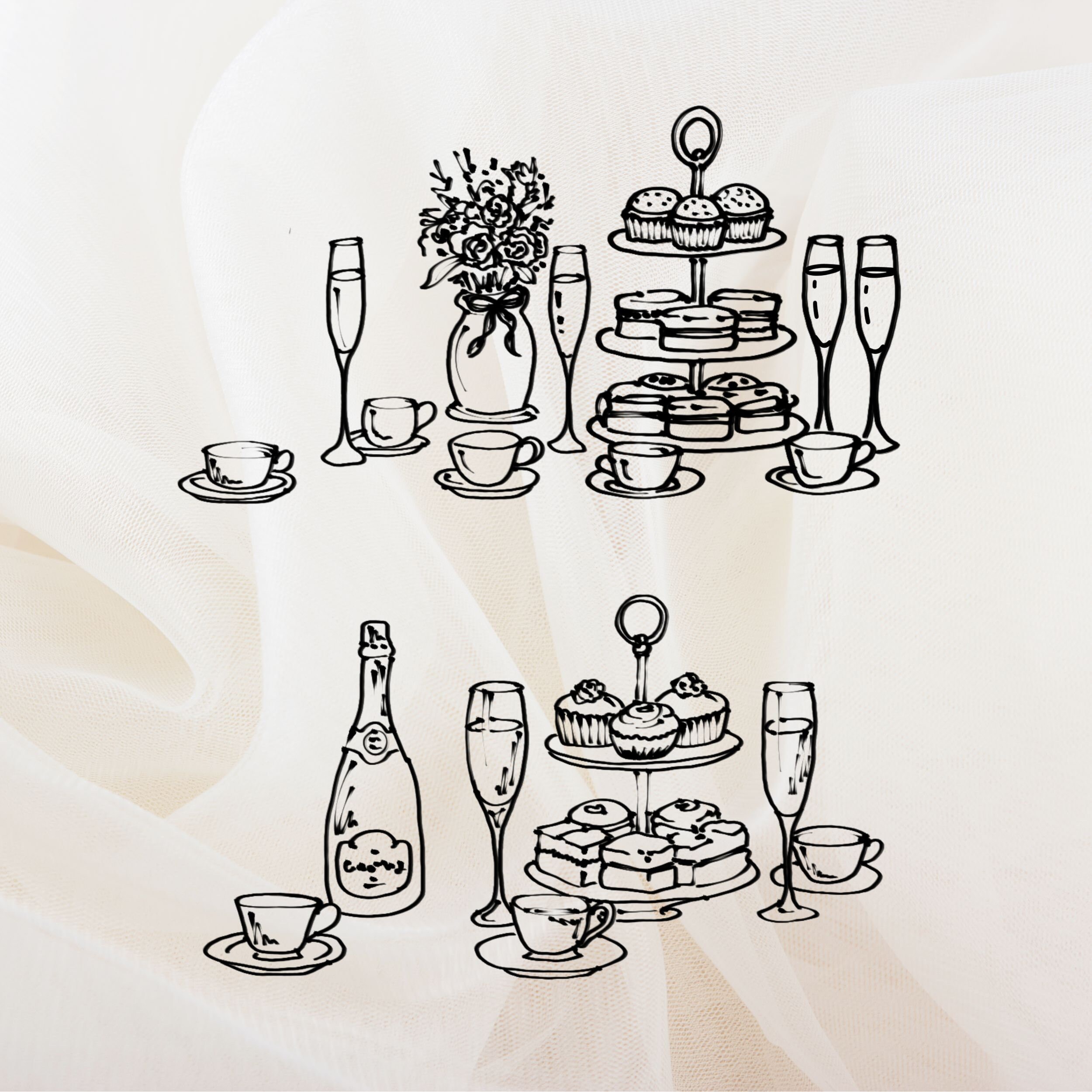 Hand Drawn High Tea Clipart, Quirky Tea Party Image, Afternoon Tea ...