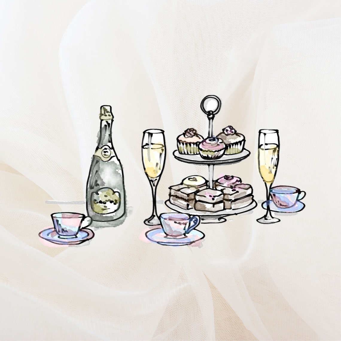 Hand Drawn High Tea Party, Afternoon Tea, Teaparty Decor Clipart, Tea ...
