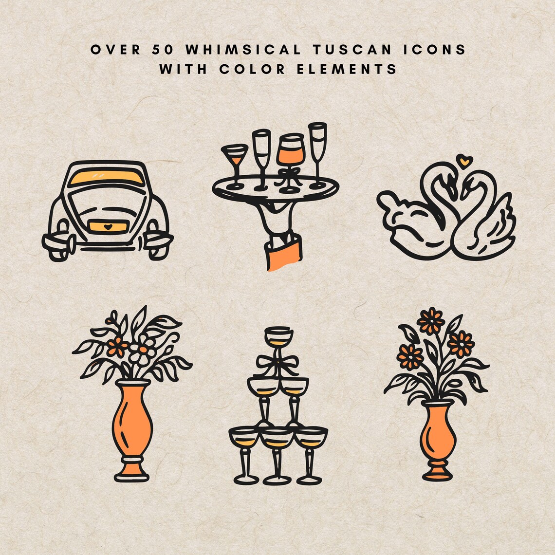 Tuscan Wedding Clipart: Hand-drawn Italian Dinner Icons (PNG, SVG, PDF ...