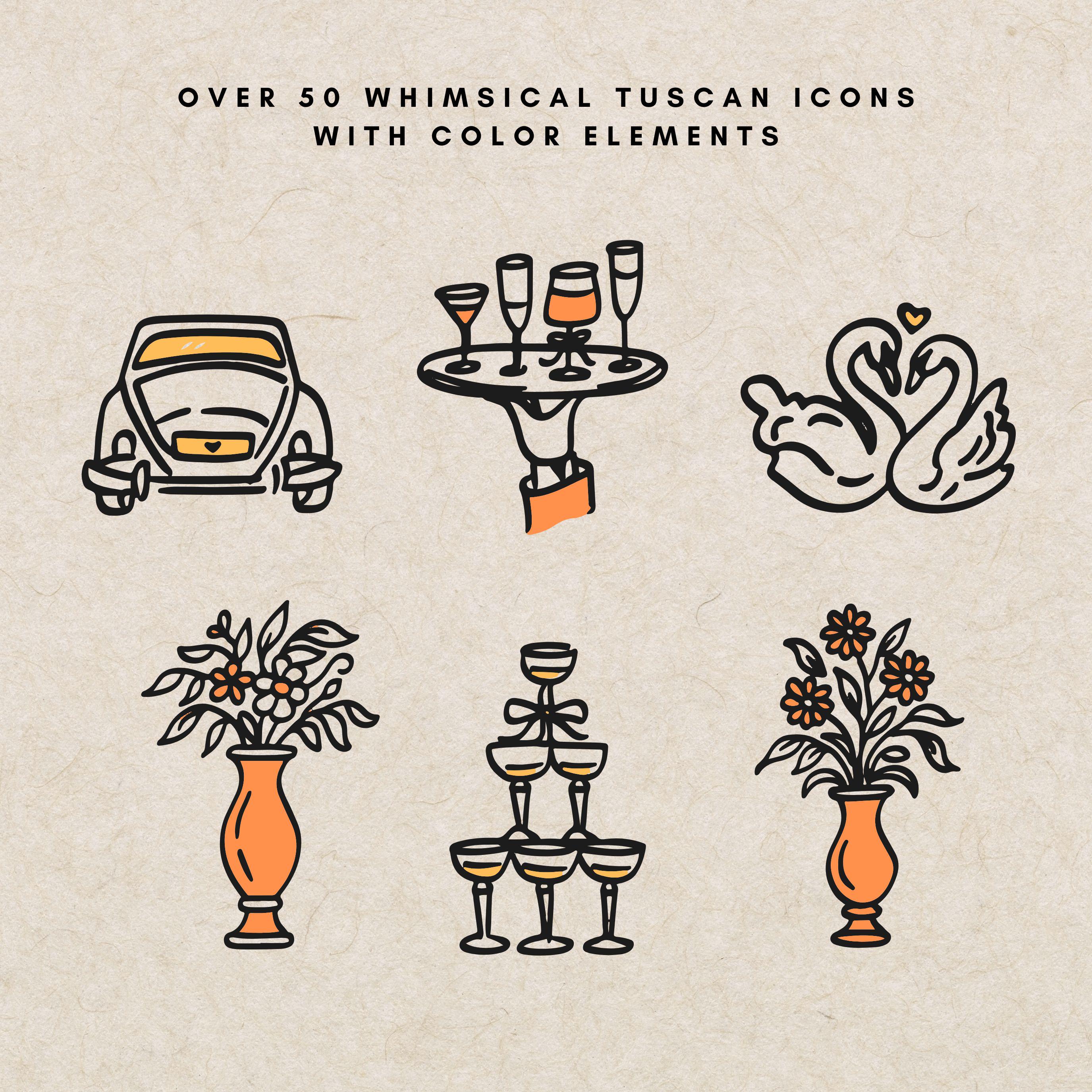 Tuscan Wedding Clipart: Hand-drawn Italian Dinner Icons (PNG, SVG, PDF ...